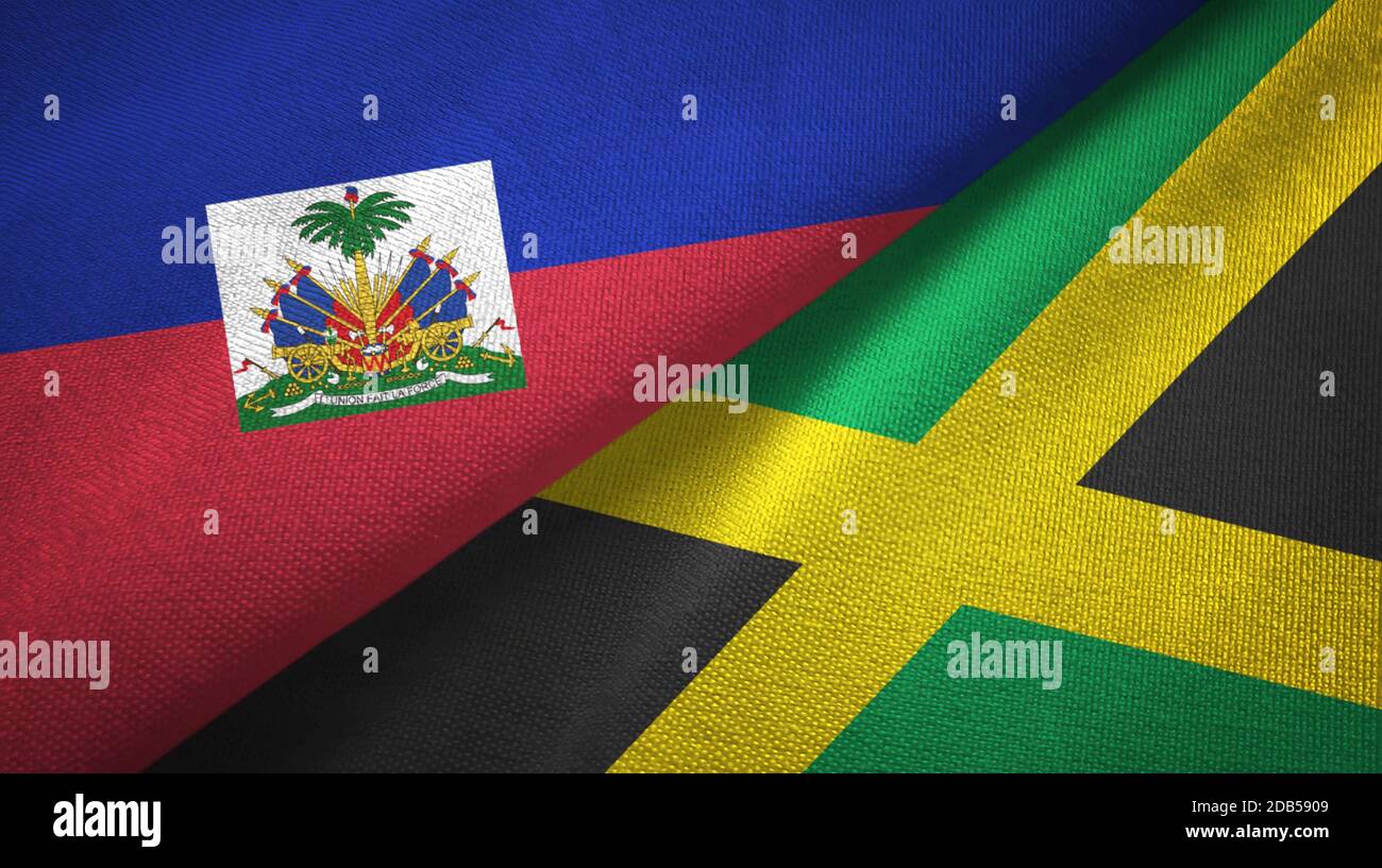 Haiti and Jamaica two flags textile cloth, fabric texture Stock Photo ...
