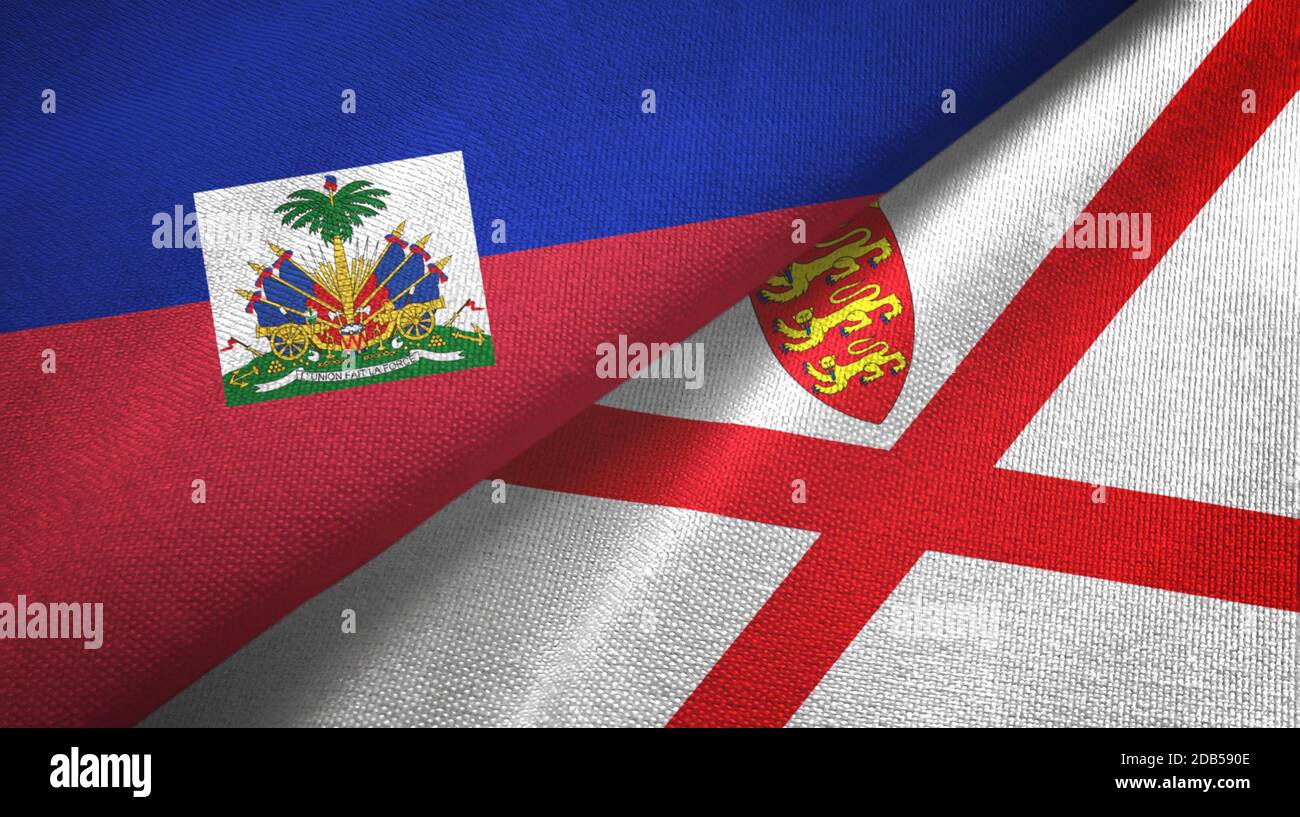 Haiti and Jersey two flags textile cloth, fabric texture Stock Photo ...