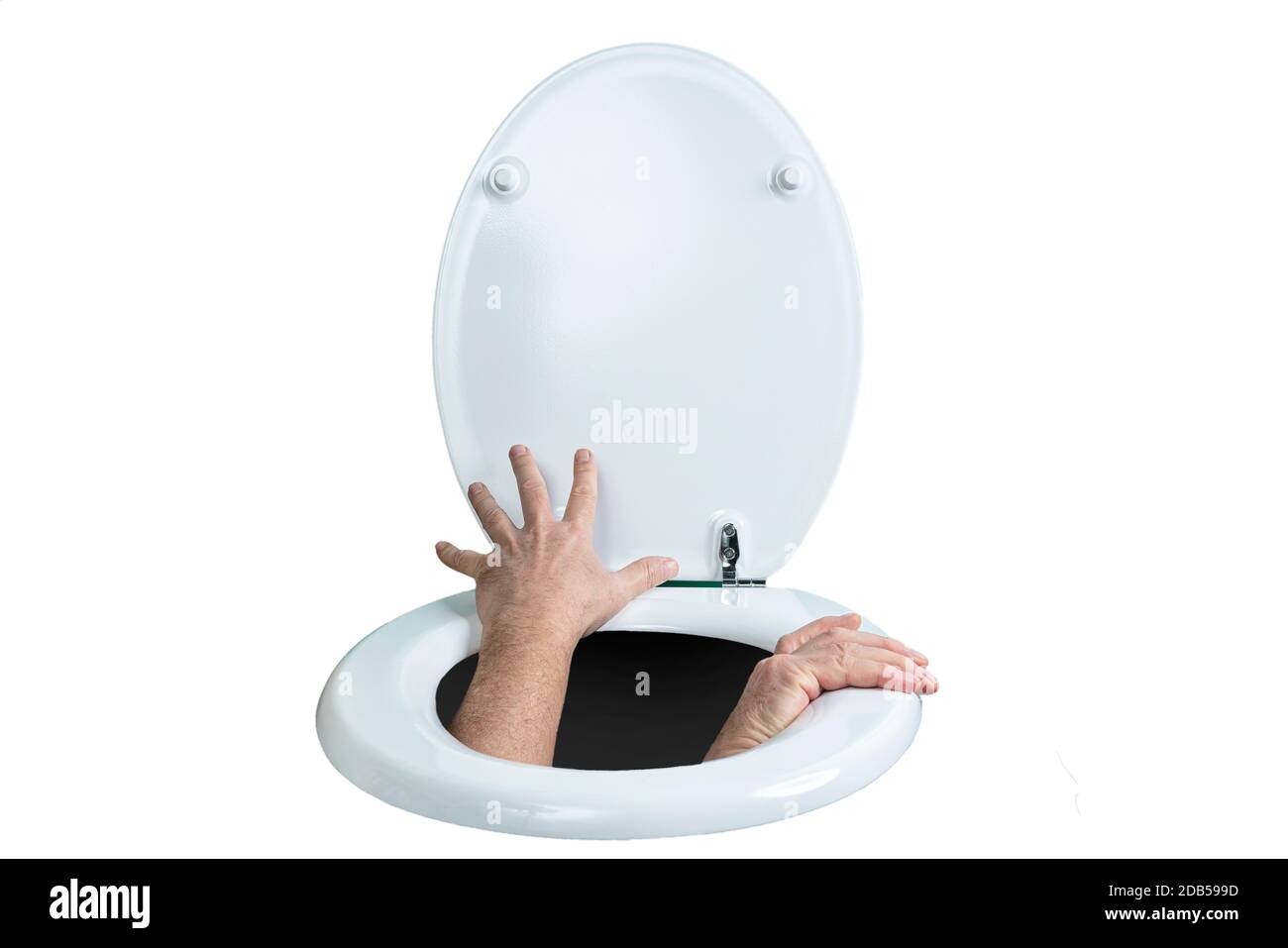 two hands held on the edges of the toilet Stock Photo - Alamy