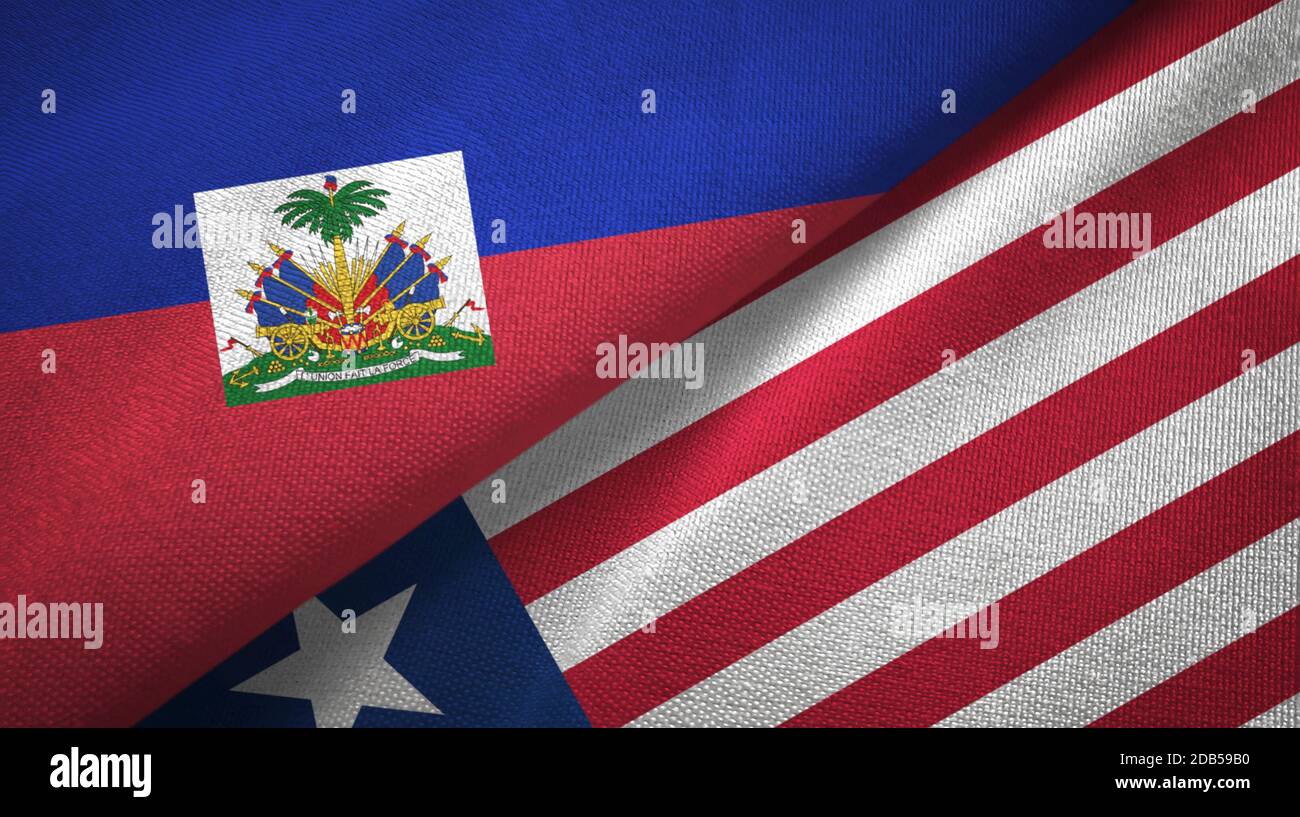 Haiti and Liberia two flags textile cloth, fabric texture Stock Photo ...