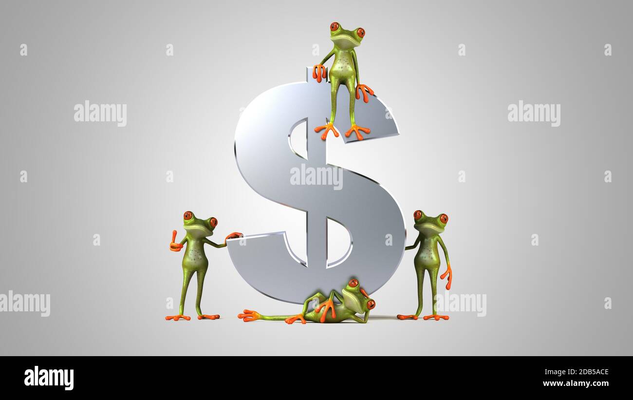 3D Illustration of green frogs next to a dollar Stock Photo - Alamy