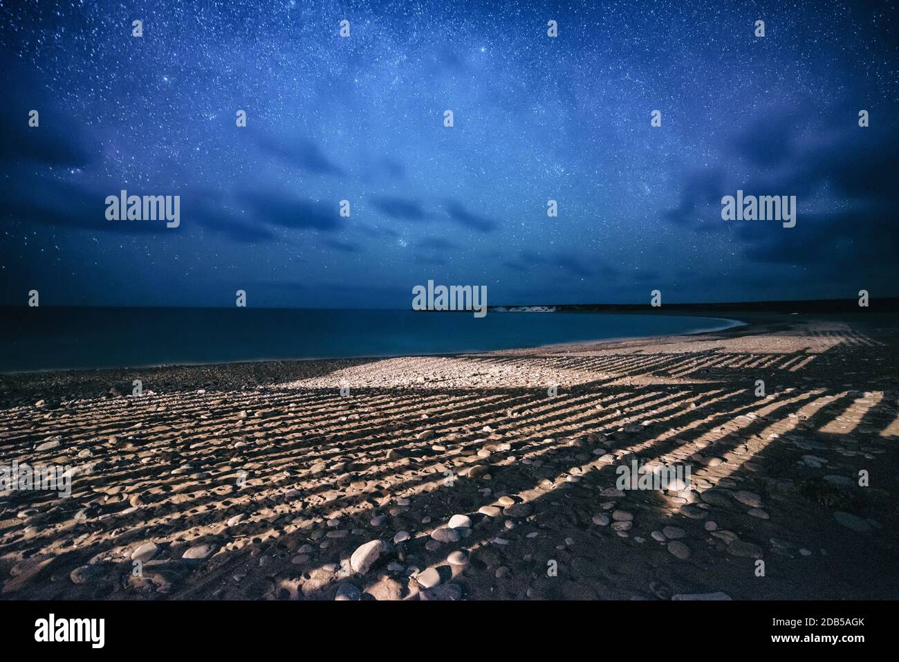Cyprus summer landscape with stars in the sky and strange shadows on ...