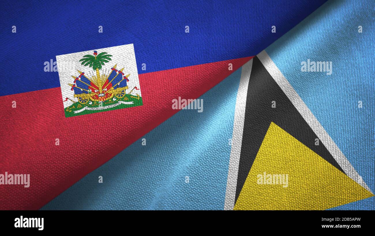 Haiti and Saint Lucia two flags textile cloth, fabric texture Stock ...