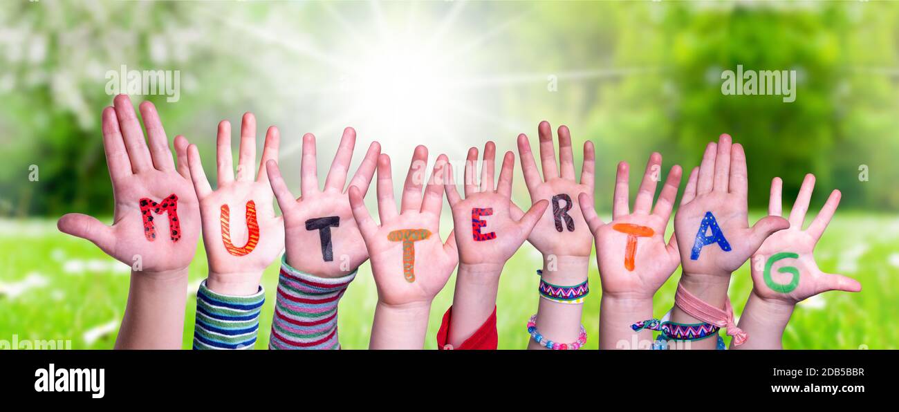 Children Hands Building Colorful German Word Muttertag Means Mother Day ...