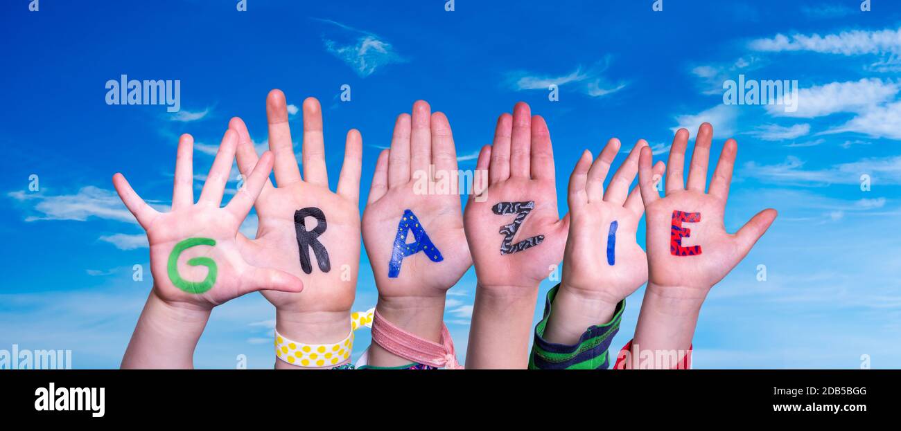Children Hands Building Colorful Italian Word Grazie Means Thank You ...