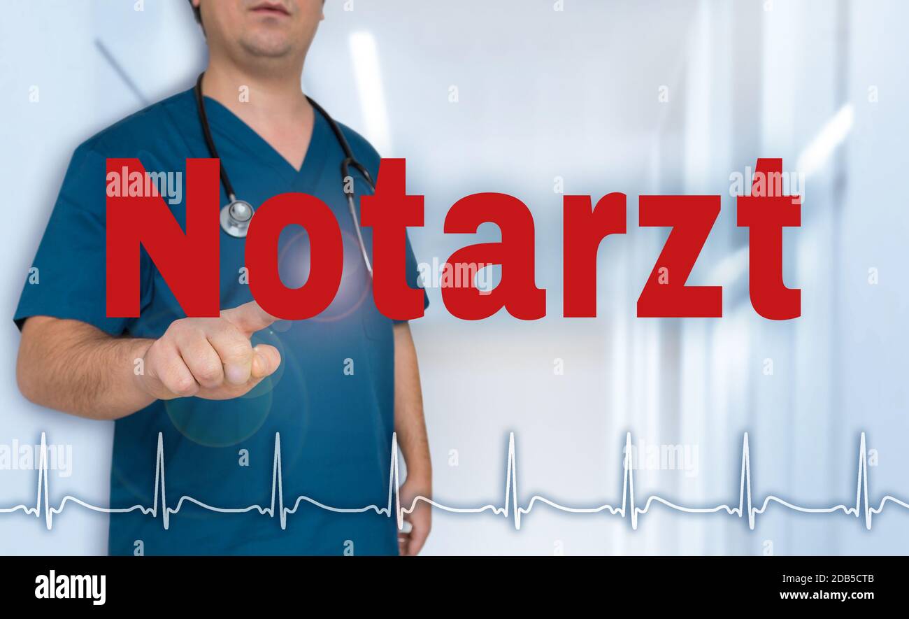 Notarzt (in german emergency doctor) showing on viewer with heart rate ...