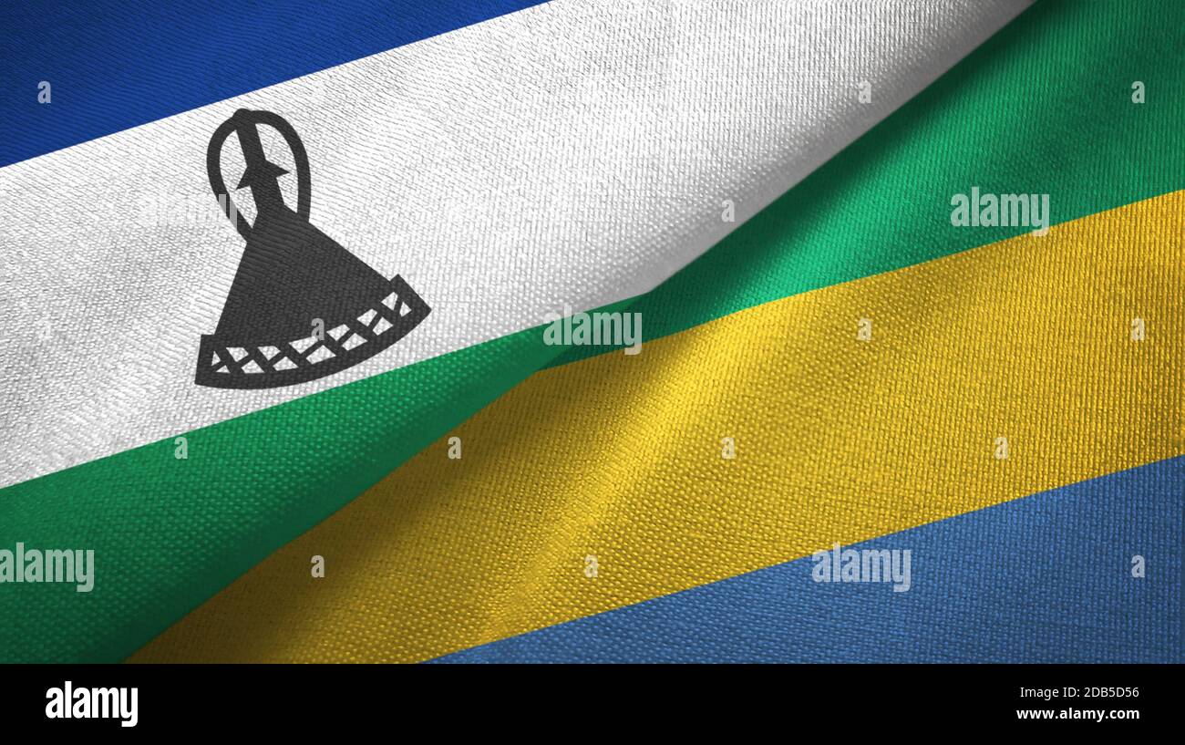 Lesotho and Gabon two flags textile cloth, fabric texture Stock Photo ...