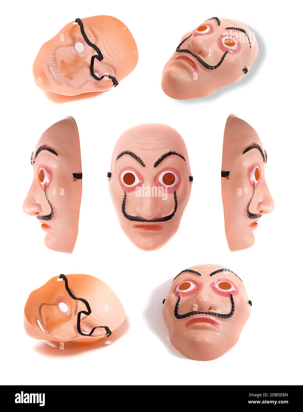 plastic costume face mask in several angles isolated on a white ...