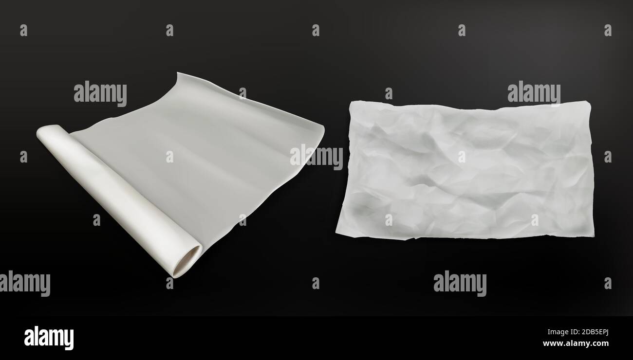 Realistic baking paper, greaseproof parchment scroll for cooking, white ...