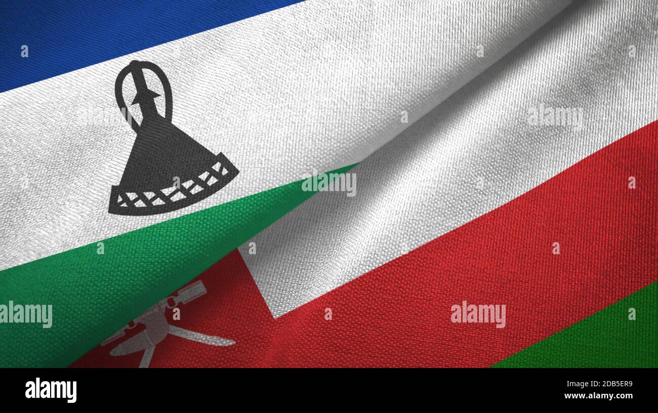 Lesotho and Oman two flags textile cloth, fabric texture Stock Photo ...