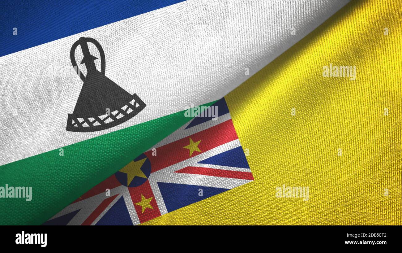 Lesotho and Niue two flags textile cloth, fabric texture Stock Photo ...
