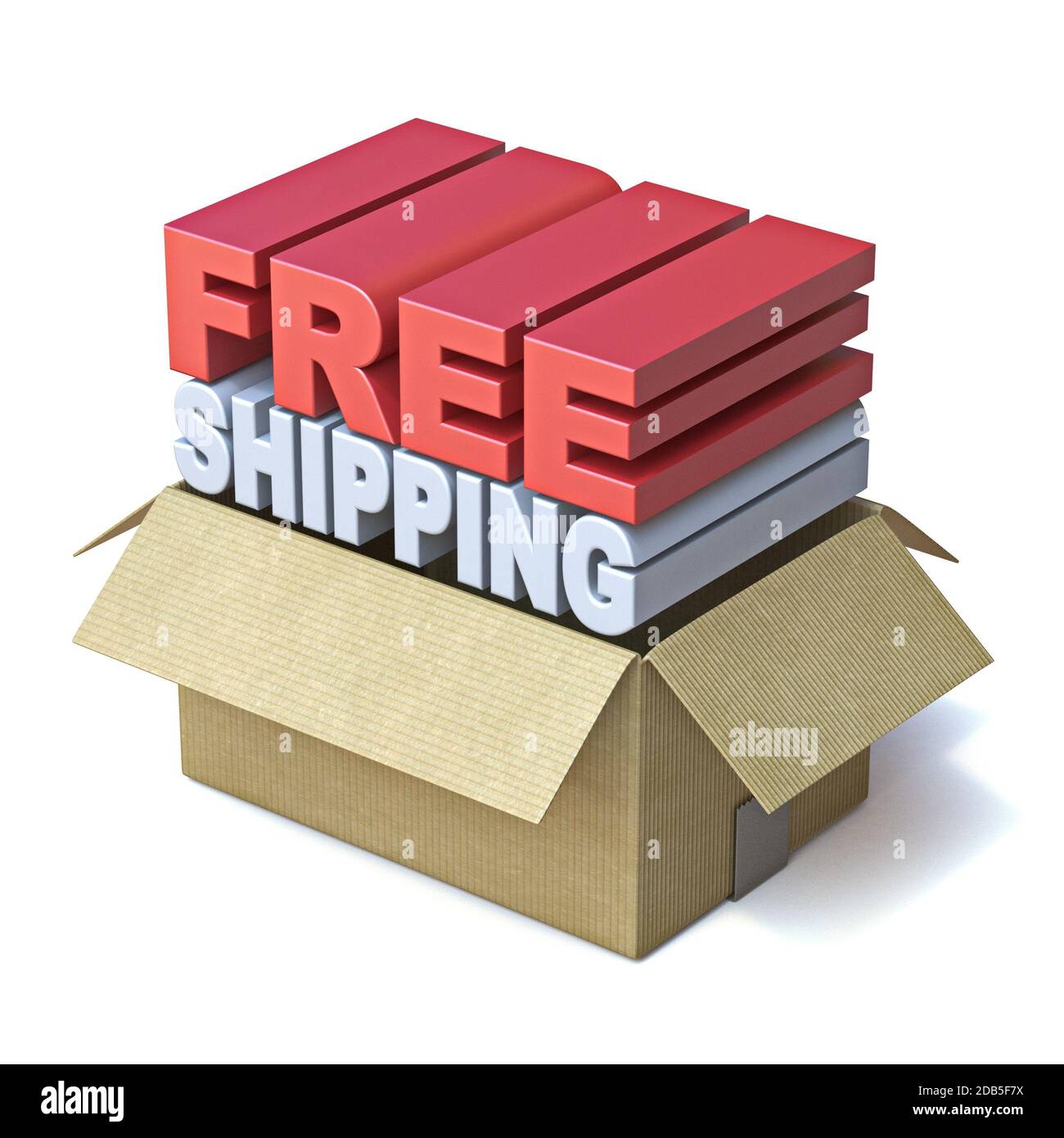 Text FREE SHIPPING in cardboard box 3D render illustration isolated on ...