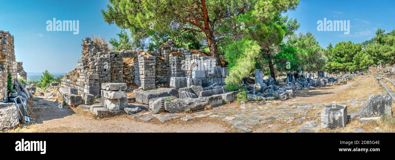Ruins of the Ancient greek city of Priene in Turkey on a sunny summer ...