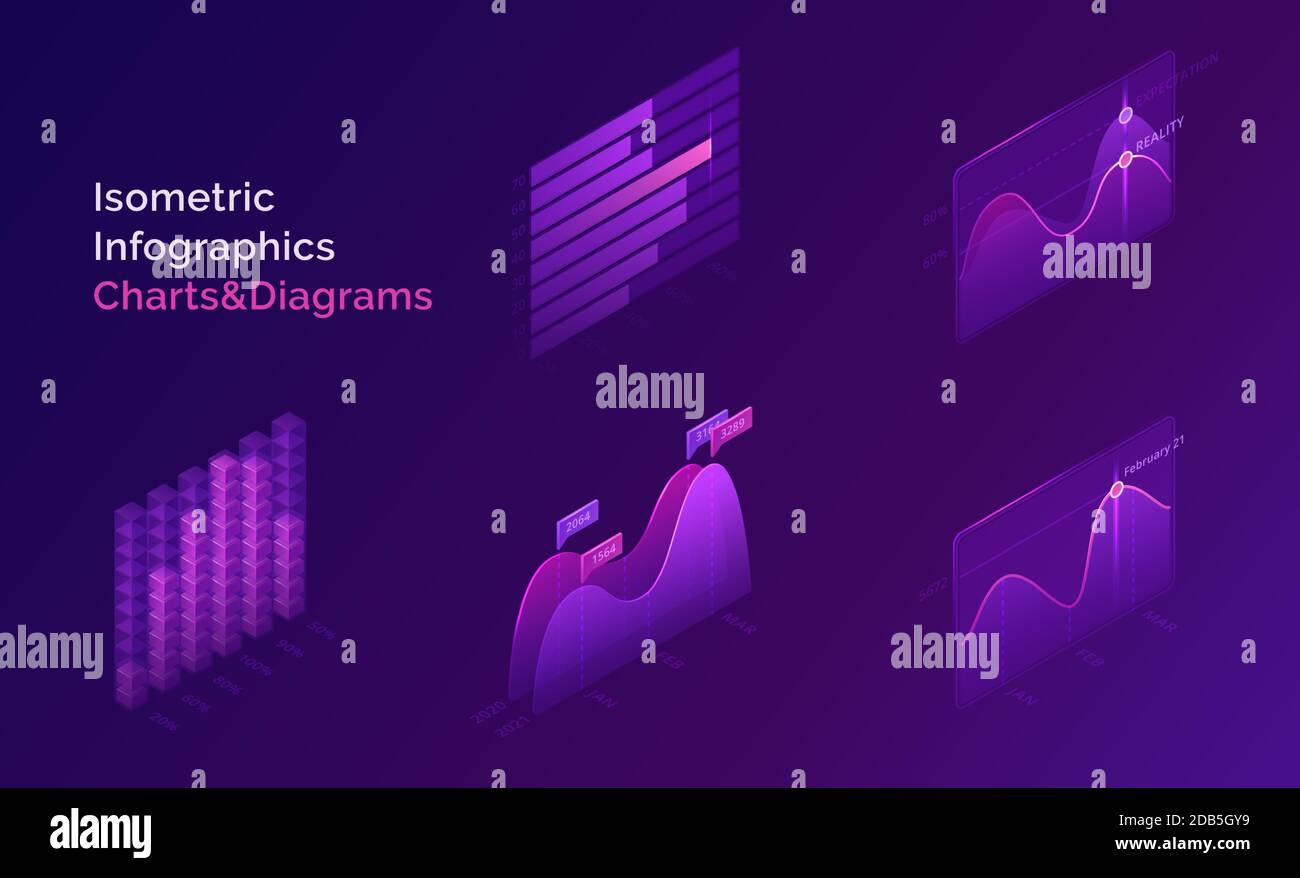 Isometric infographic charts and diagrams for digital presentation of ...