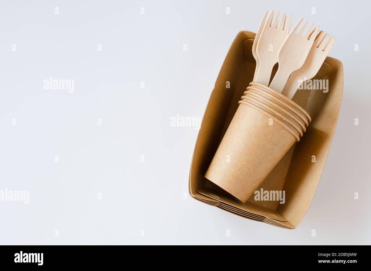 Eco-friendly biodegradable cardboard or paper dishes on white ...