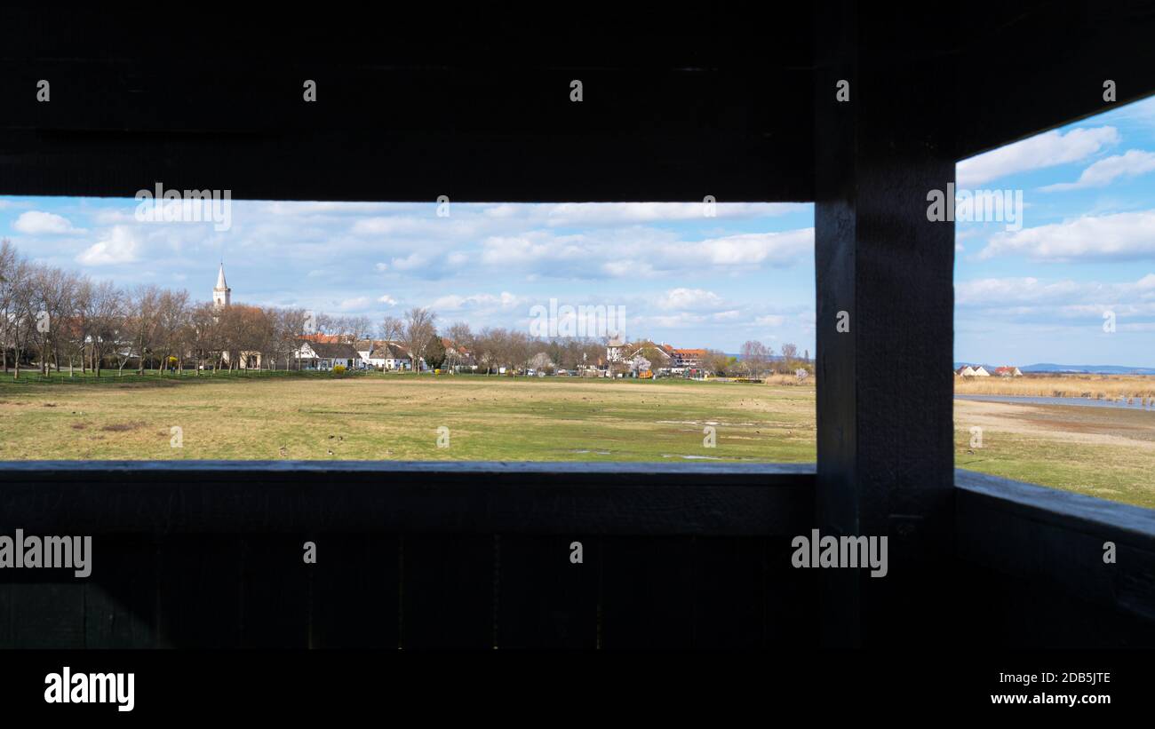 Watchtower for bird watching at lake Neusiedlersee in Burgenland Stock ...