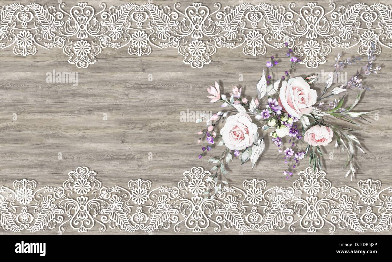 Vintage Rustic Wood Background With Lace