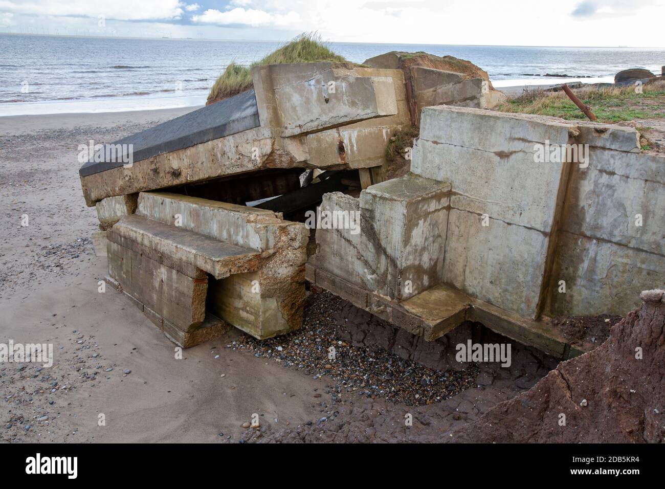 The Remains of the Godwin battery on the beach at Kilnsea at the head ...