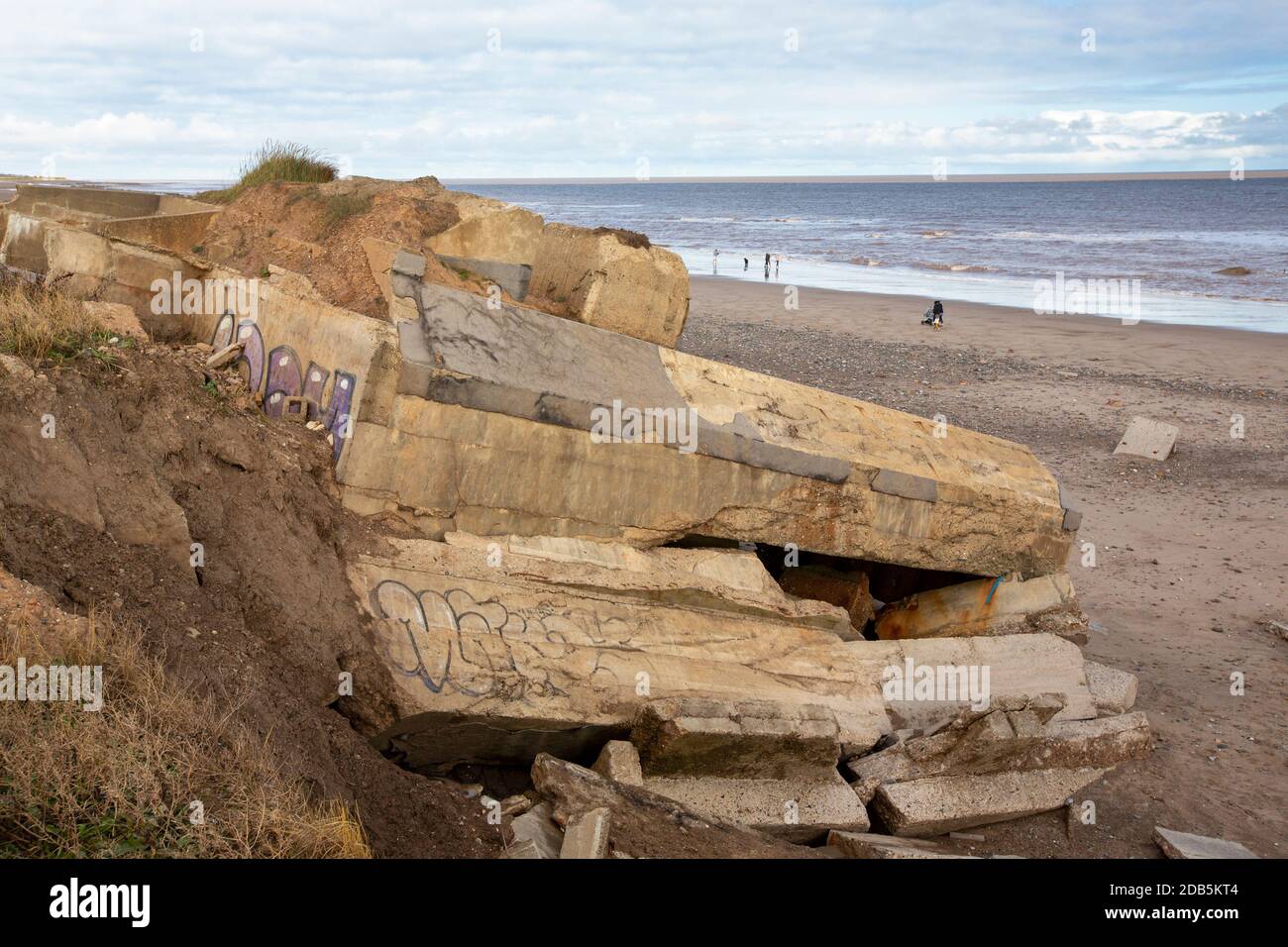 The Remains of the Godwin battery on the beach at Kilnsea at the head ...