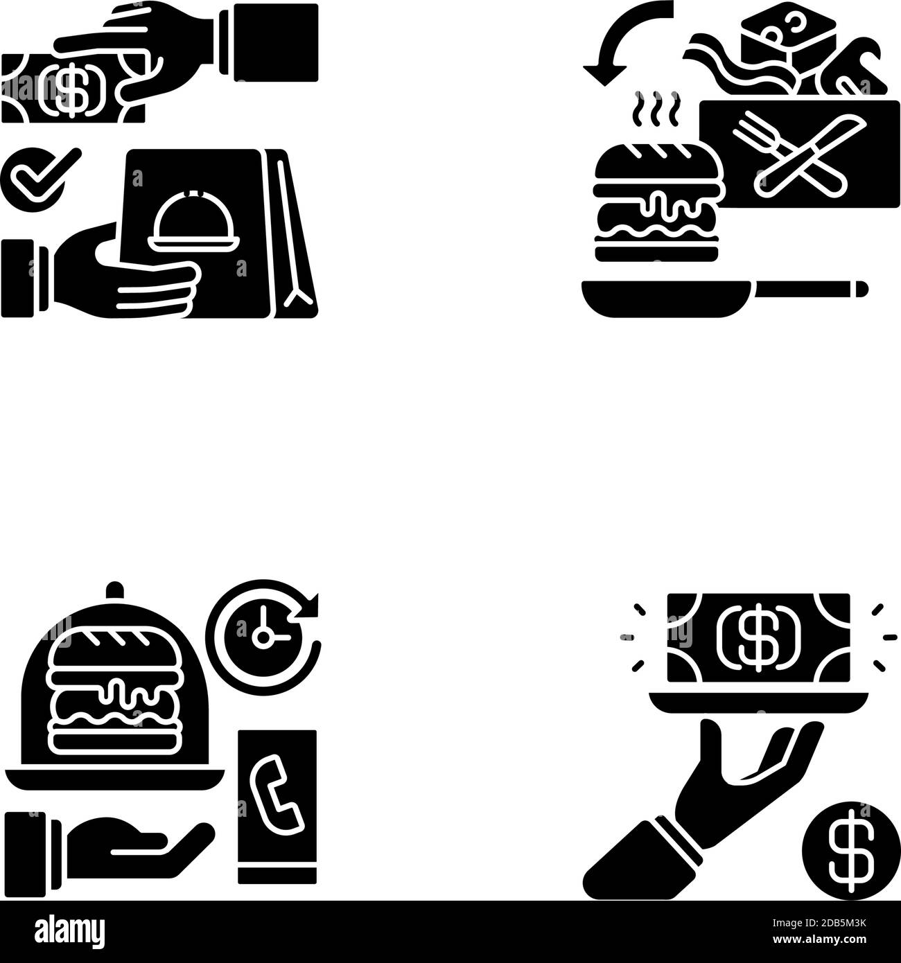 Online food ordering black glyph icons set on white space Stock Vector ...