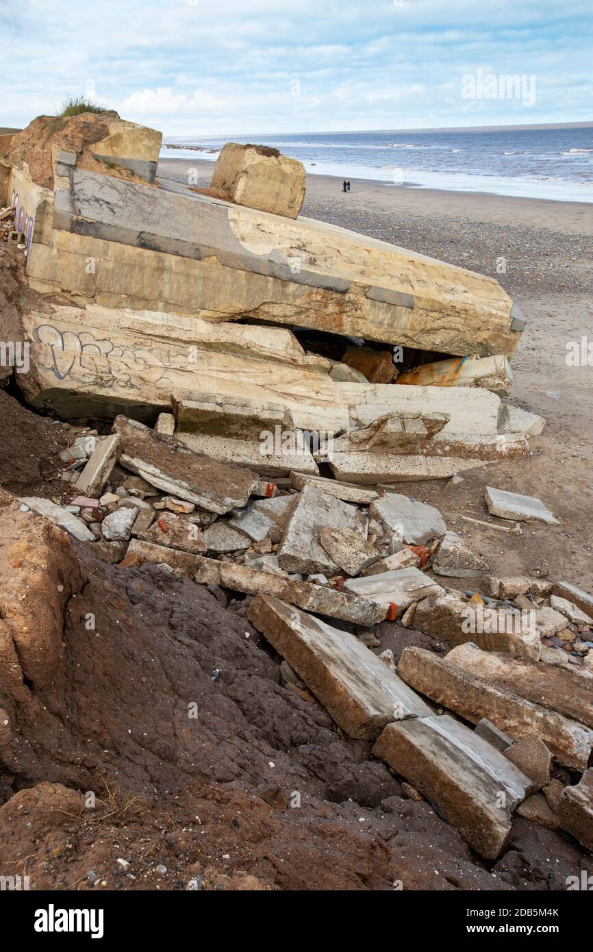 The Remains of the Godwin battery on the beach at Kilnsea at the head ...
