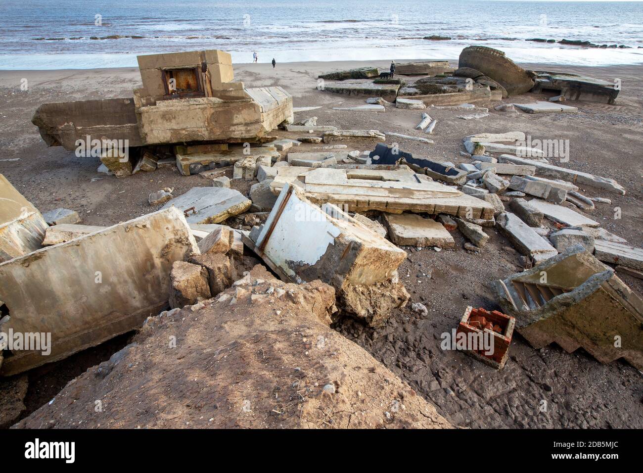 The Remains of the Godwin battery on the beach at Kilnsea at the head ...
