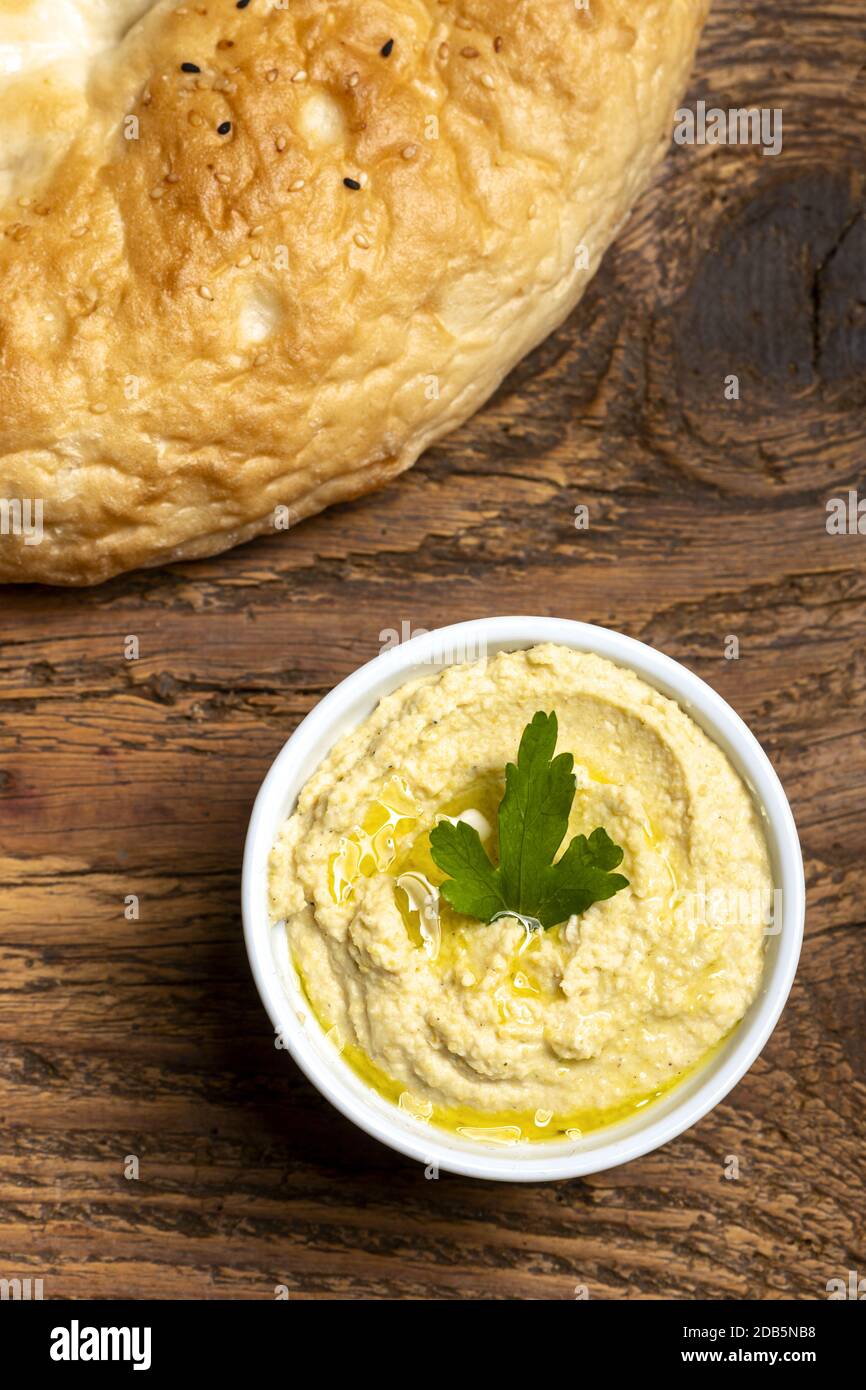 arabic humus spread with bread Stock Photo - Alamy