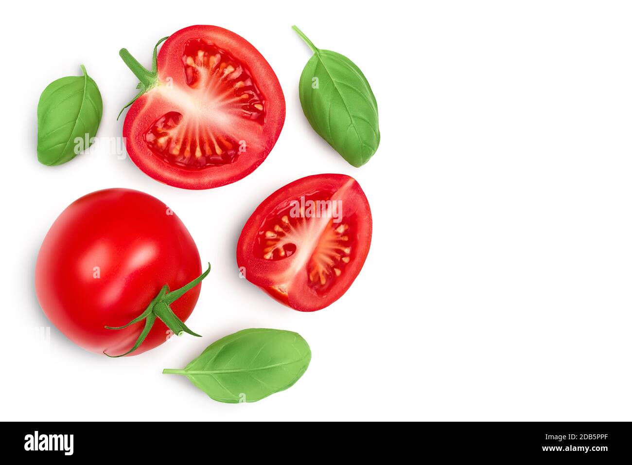 Tomato slices with basil isolated on white background. Clipping path ...