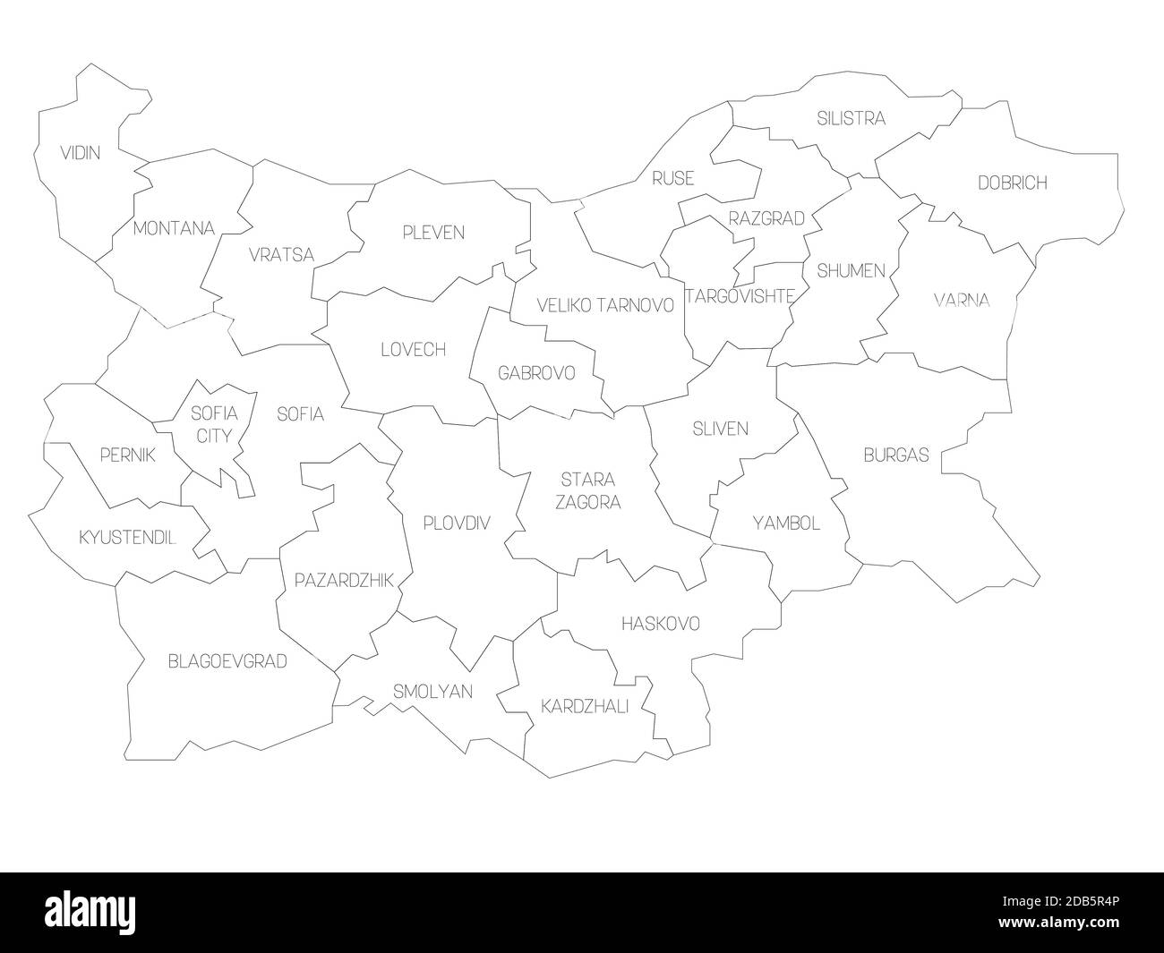 Black outline political map of Bulgaria. Administrative divisions ...