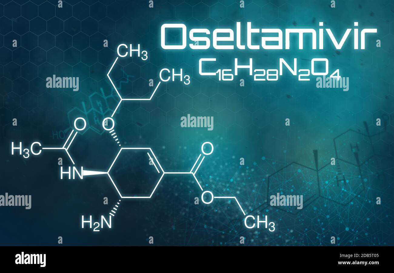 Chemical formula of Oseltamivir on a futuristic background Stock Photo ...
