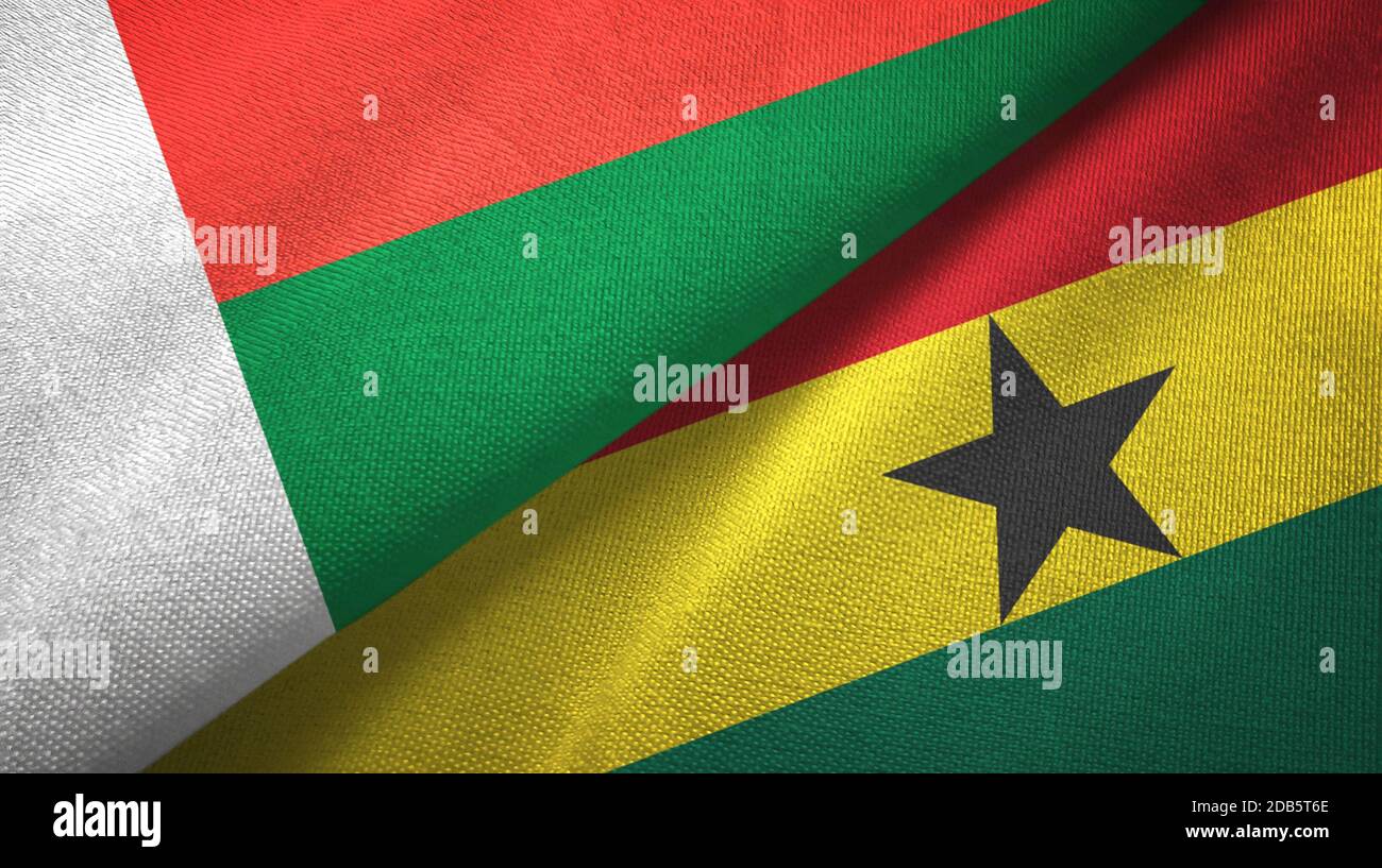 Madagascar and Ghana two flags textile cloth, fabric texture Stock ...