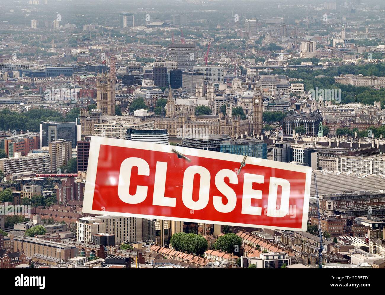 Aerial view of London with closed sign Stock Photo - Alamy