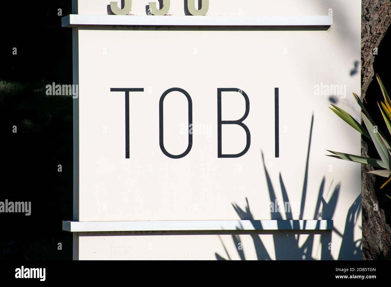 Tobi sign logo at headquarters. Tobi is online fast fashion retailer ...