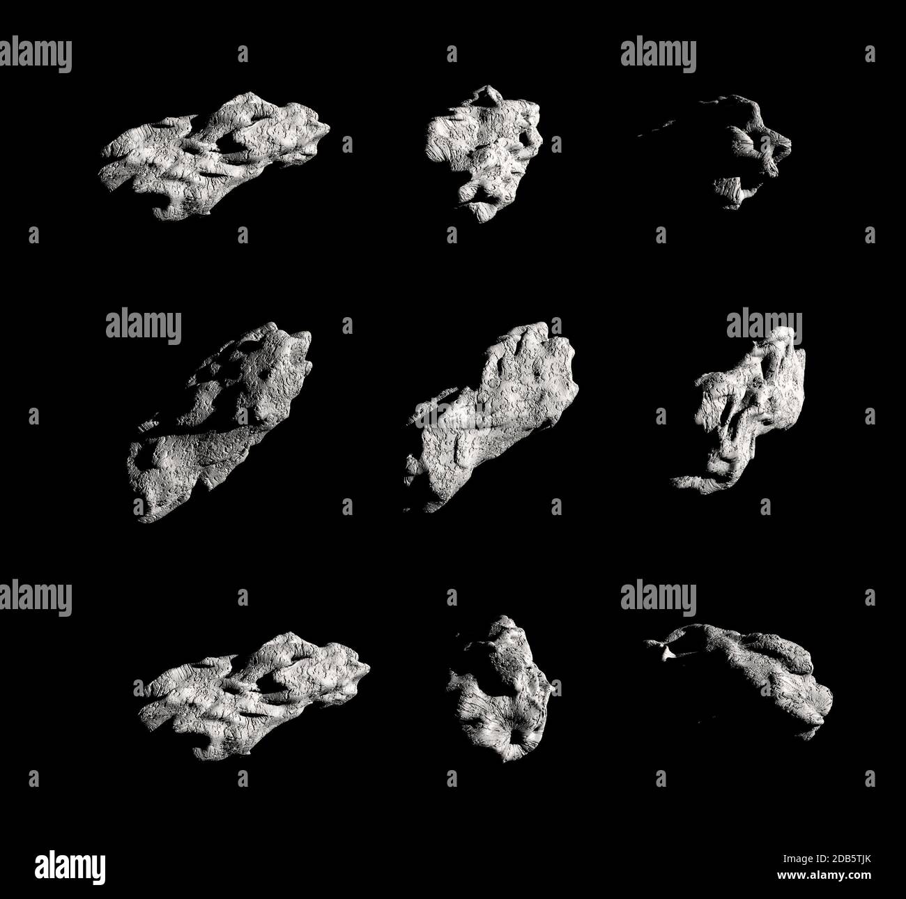 3D collage set of meteorites or asteroids, if larger than 10 meters ...