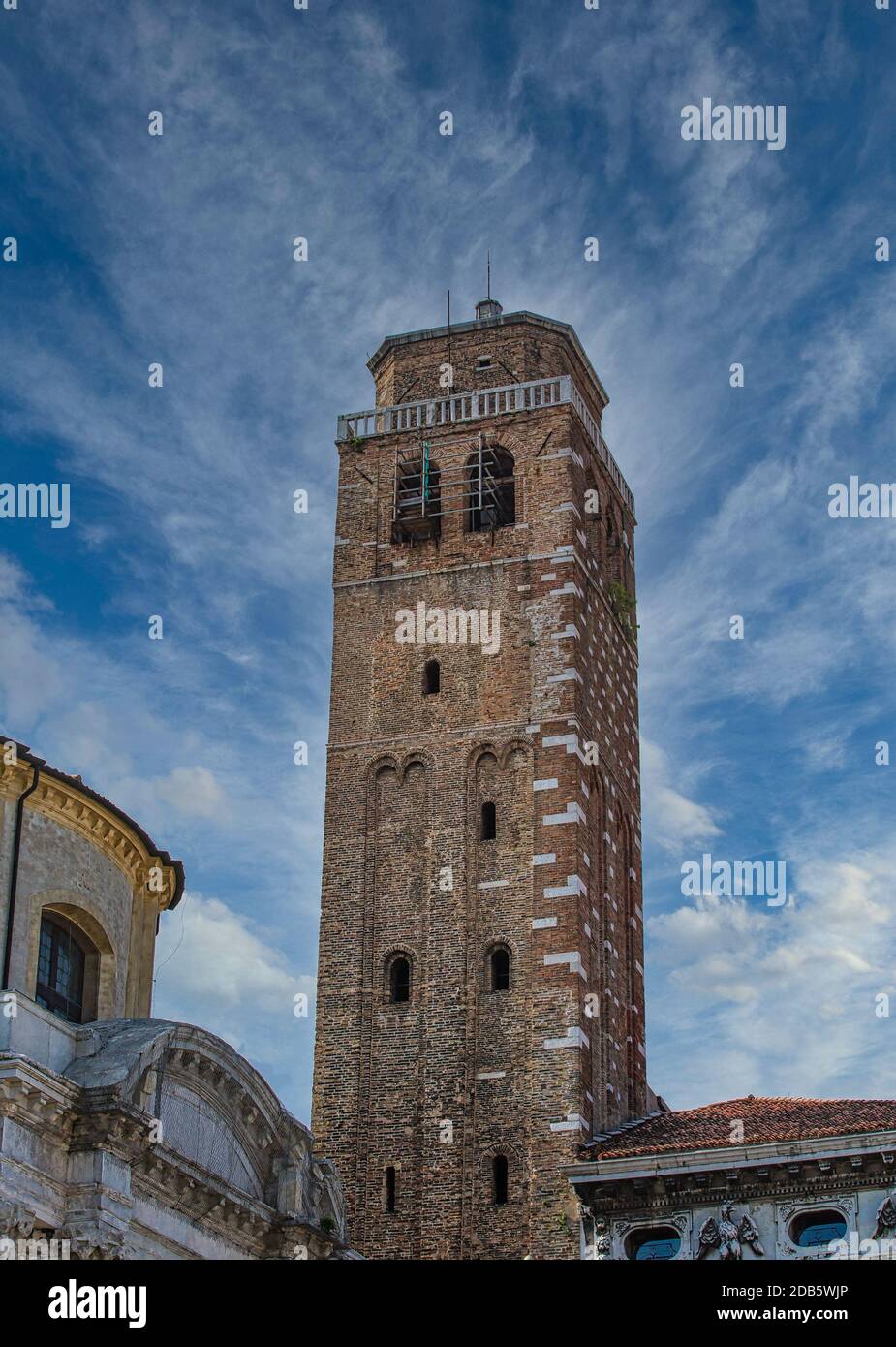 An ancient brick bell tower in Venice Stock Photo - Alamy