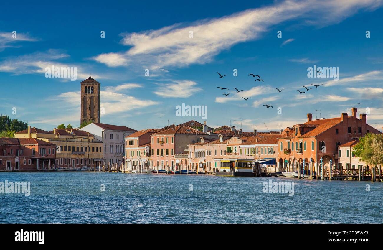 Buildings and a water bus station along the Grand Canal in Venice Stock ...