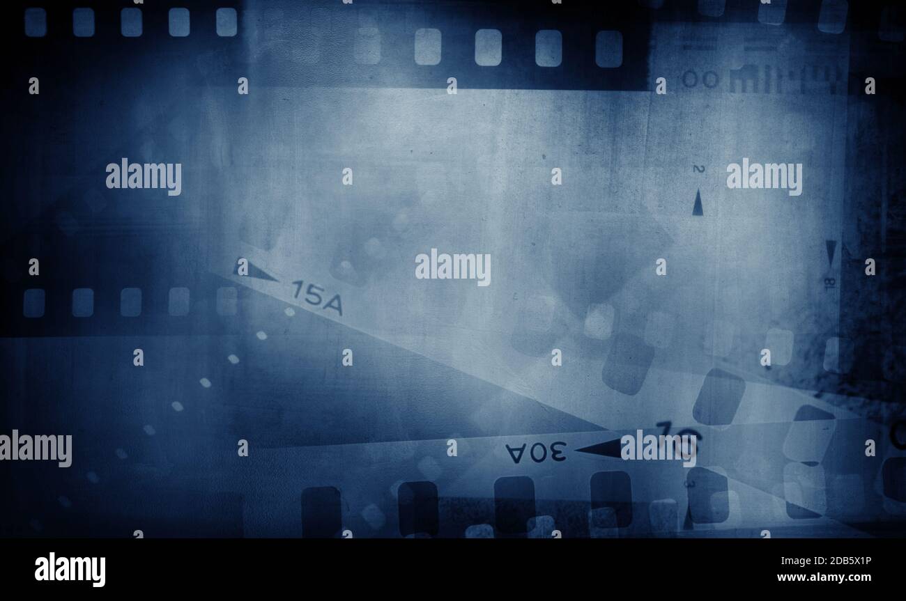 Blue film strip negative frames background Stock Photo - Alamy