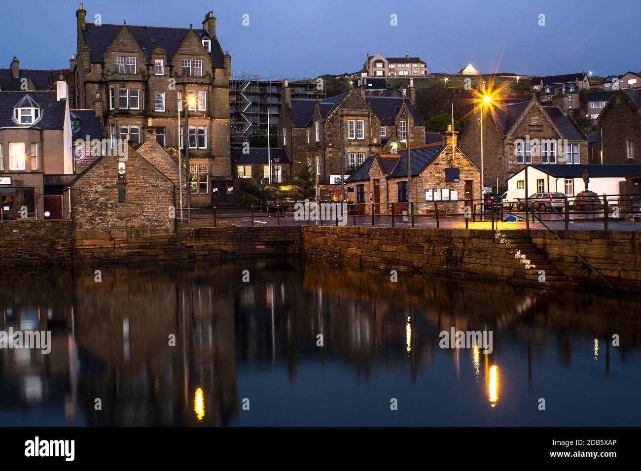 Waterfront view of Orkney town Stromness in cold winter morning with ...
