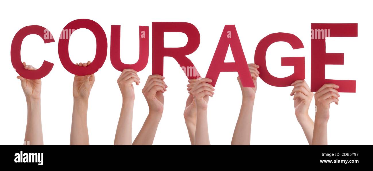 People Hands Holding Colorful French Word Courage Means Do Not Give Up ...