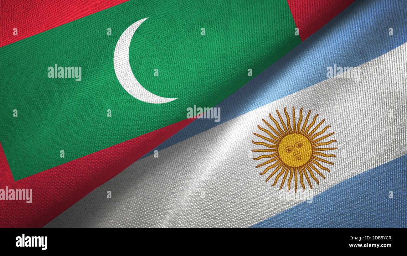Maldives and Argentina two flags textile cloth, fabric texture Stock ...