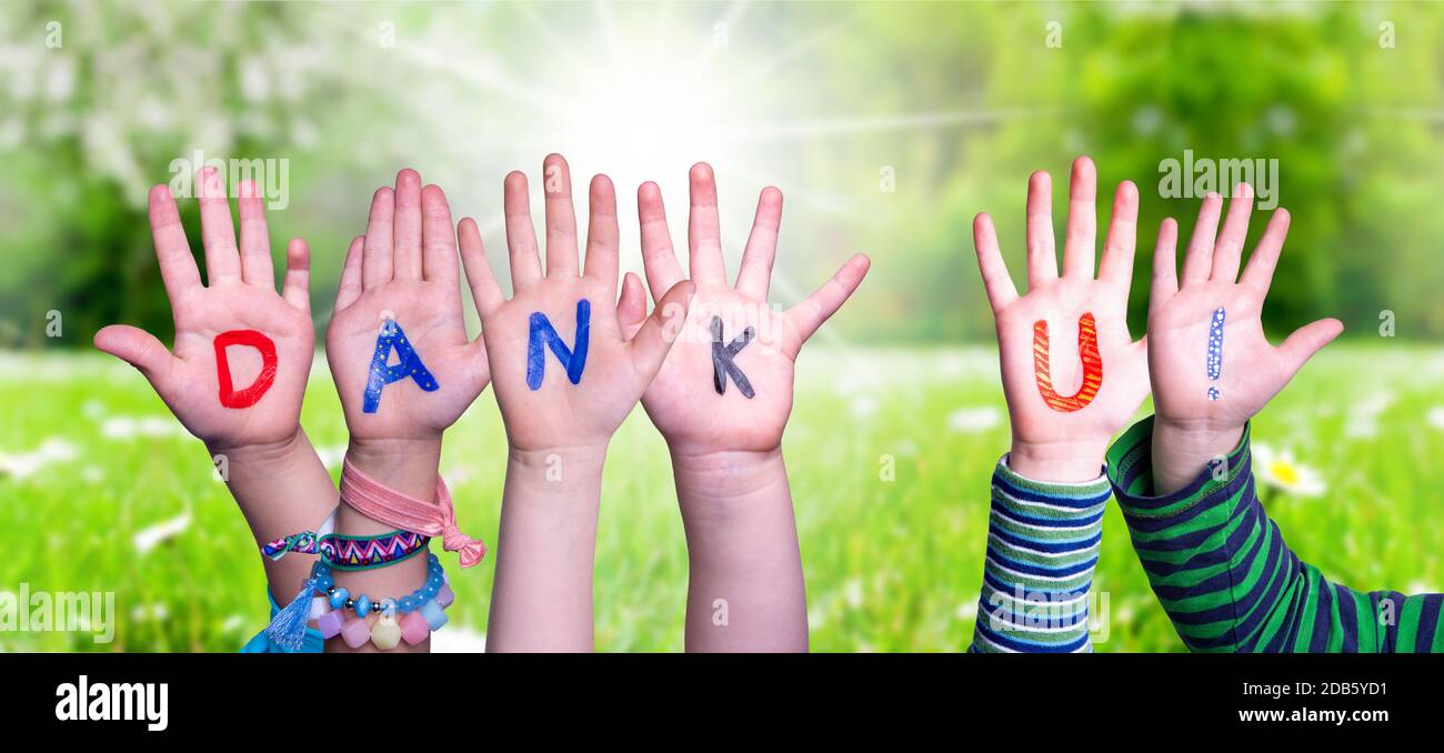 Children Hands Building Colorful Dutch Word Dank U Means Thank You ...