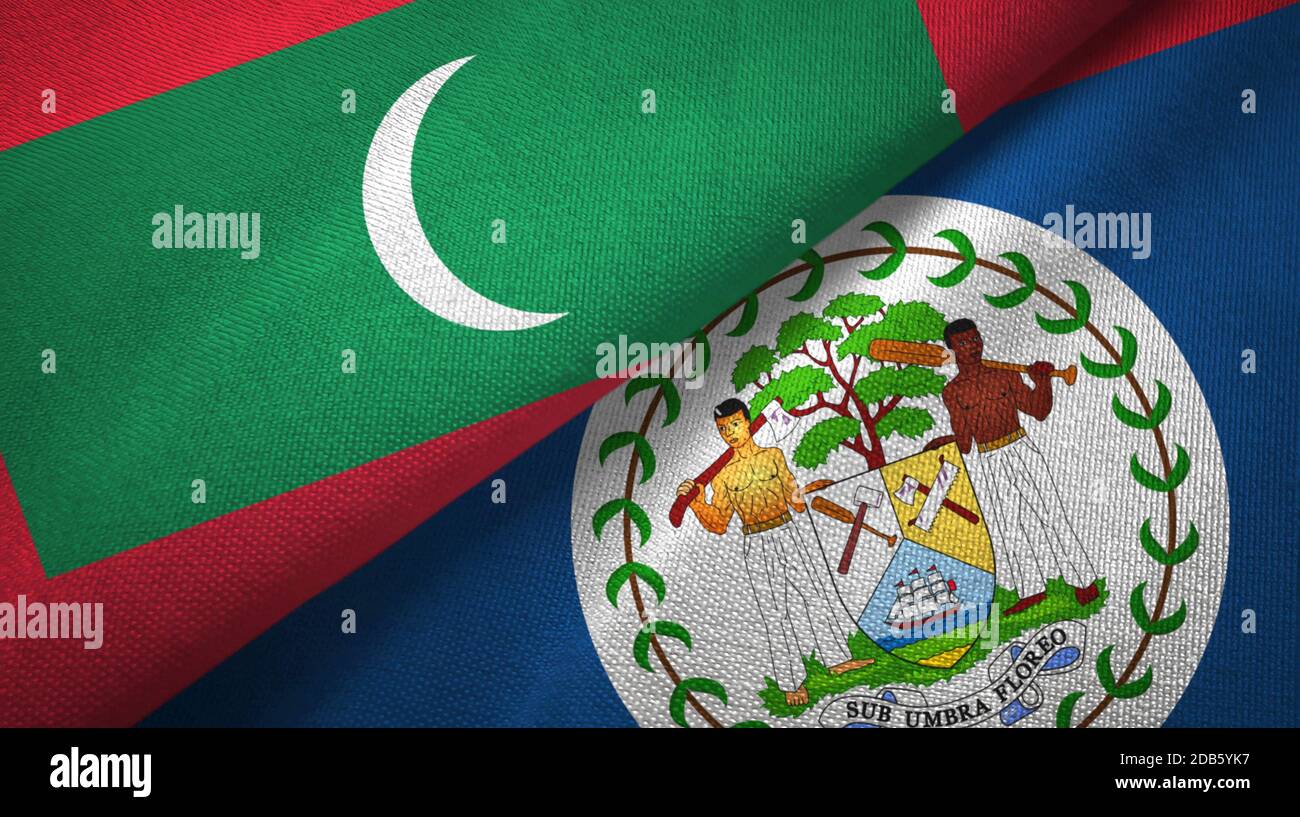 Maldives and Belize two flags textile cloth, fabric texture Stock Photo ...