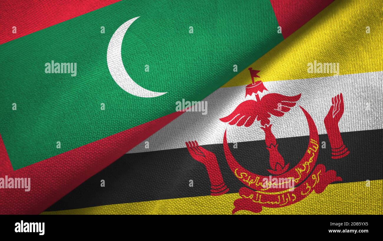 Maldives and Brunei two flags textile cloth Stock Photo - Alamy