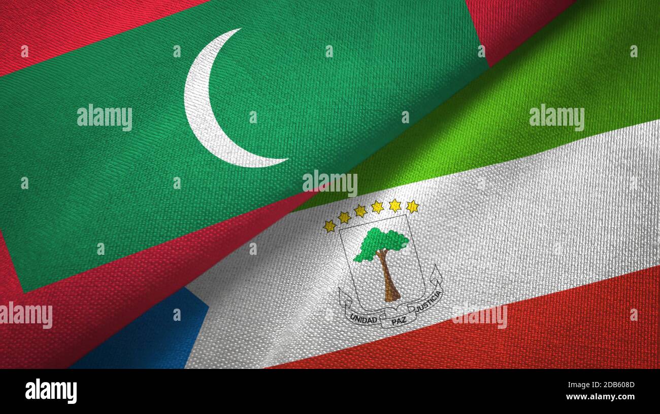 Maldives and Equatorial Guinea two flags textile cloth, fabric texture ...