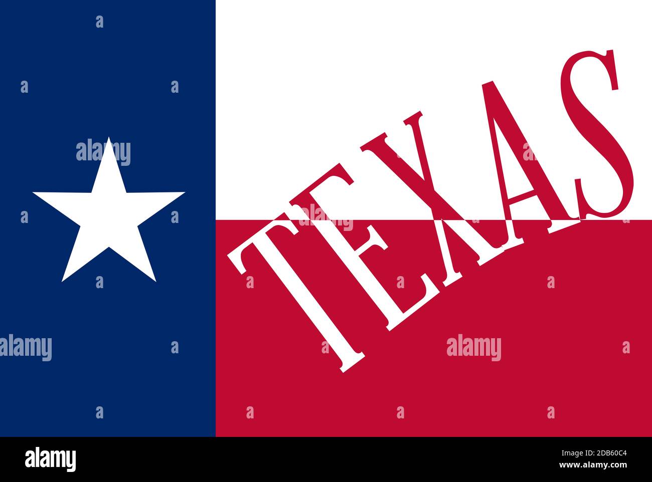 The state flag of Texas with the text TEXAS in 2 of the flag colors ...