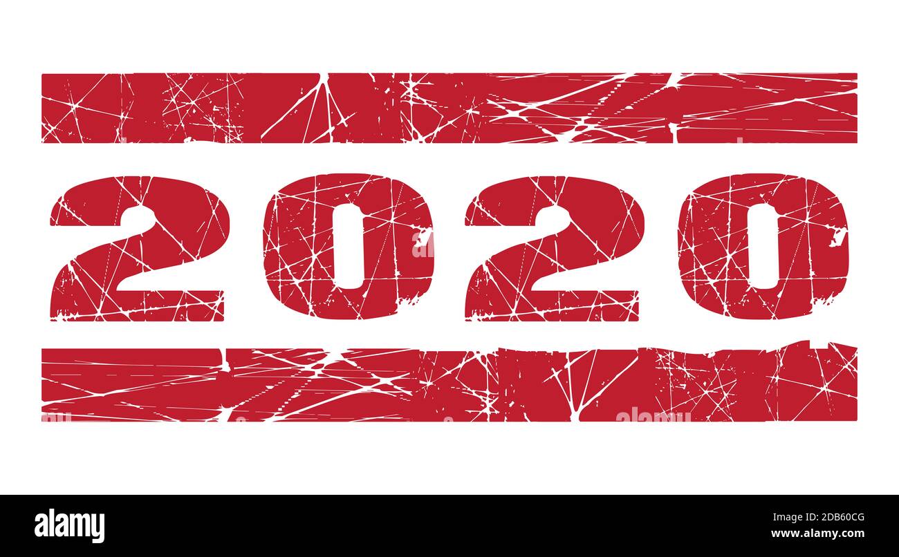 A red rubber inkk stamped mark stating 2020 over a white background ...