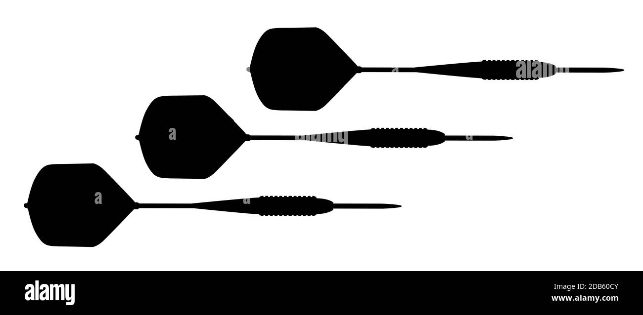 A set of 3 darts with flights in black silhouette set on a white ...