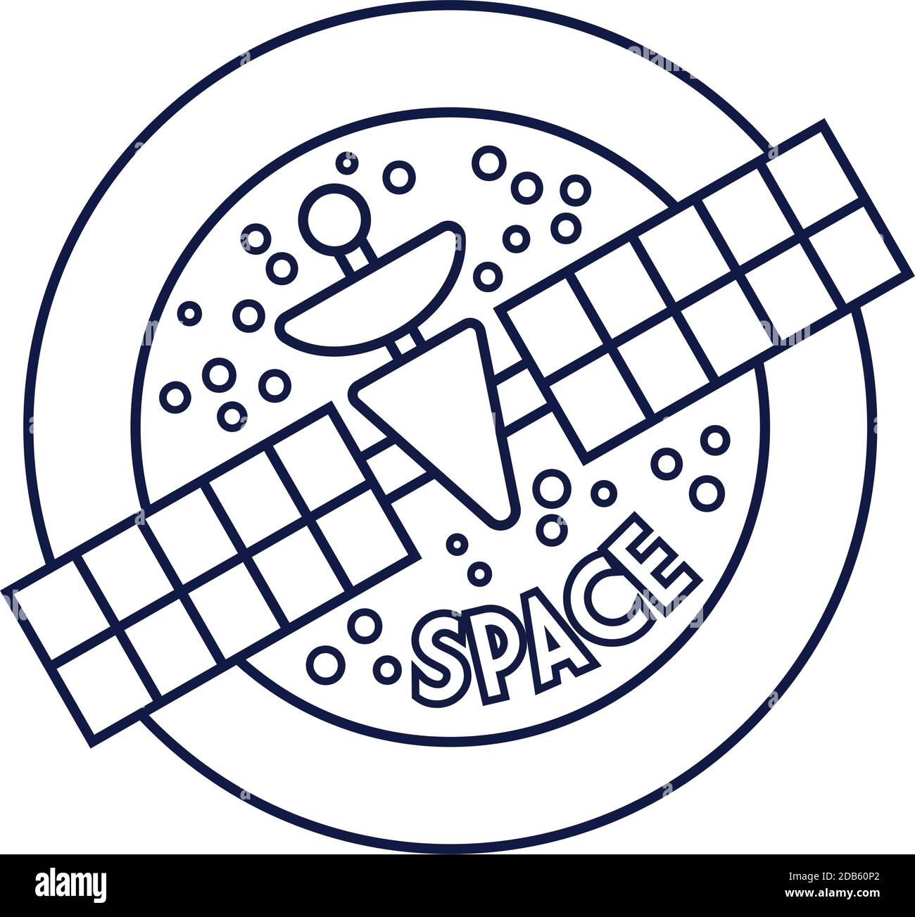 space circular badge with satellite line style vector illustration ...