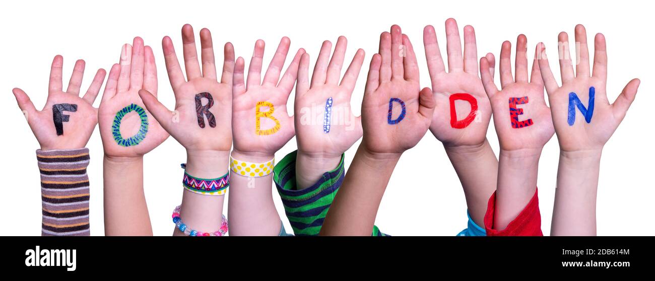 Children Hands Building Colorful English Word Forbidden. White Isolated ...