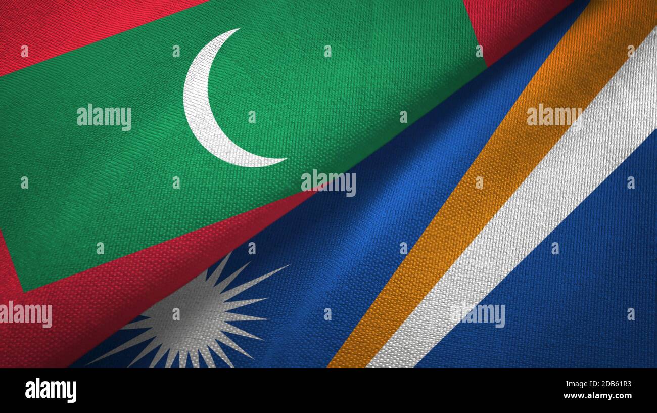 Maldives and Marshall Islands two flags textile cloth, fabric texture ...